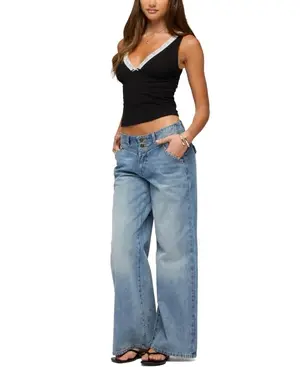 EDIKTED Winney Contrast Lace Trim V-neck Tank Top