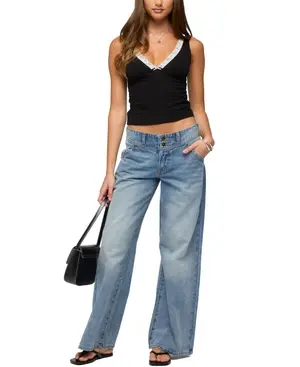 EDIKTED Winney Contrast Lace Trim V-neck Tank Top