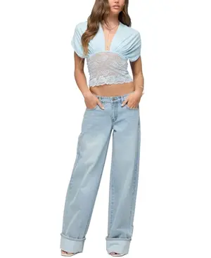 EDIKTED Eloria Lacey Flutter Tie Top