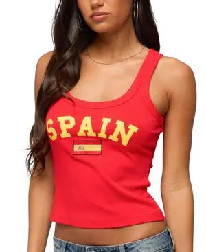 EDIKTED Ribbed Tank Top With Spain Graphic