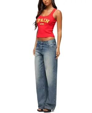 EDIKTED Ribbed Tank Top With Spain Graphic