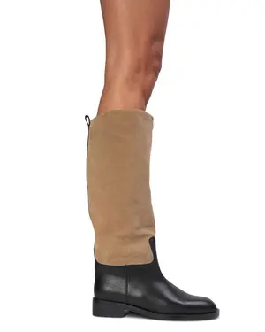 BLACK SUEDE STUDIO Pace Leather Riding Boots - Latte Suede