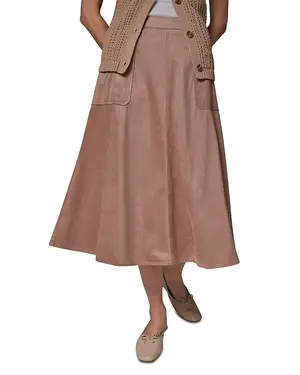 DONNA KARAN WEEKEND Faux Suede Pull On Midi Skirt