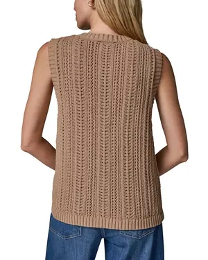 DONNA KARAN WEEKEND Cotton Blend Sleeveless Pointelle Cardigan