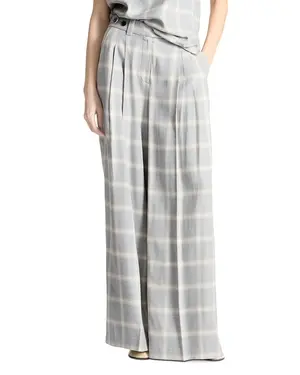 SAINT ART Kingsley Pleated Wide Leg Pants - Grey/white