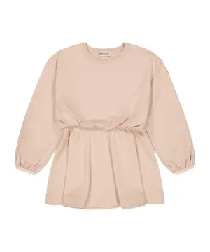 Moncler Crewneck Long Sleeve Dress With Gathered Waist And Balloon Sleeves