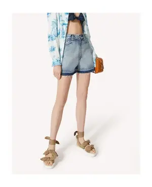 Red Valentino Mid-rise Light-wash Denim Shorts