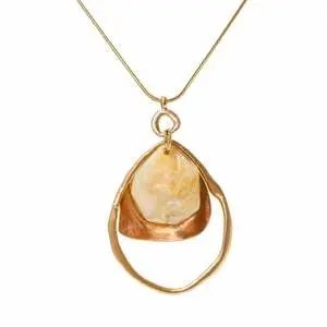 BY OZGE Mother Of Pearl Plated Long Sculptural Statement Pendant Necklace - Gold