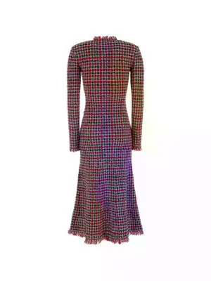 SELF-PORTRAIT Check-knit Frayed Midi Dress