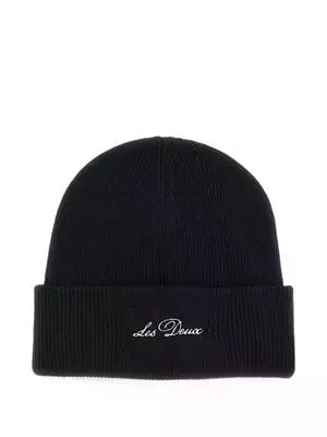 LES DEUX Logo-embroidered Wool Beanie Hat - Black