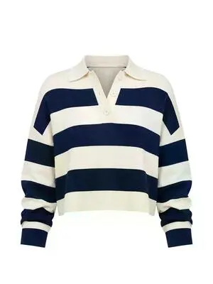 SEROYA Ryla Striped Polo-collar Sweater