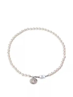 VIVIENNE WESTWOOD Logo Pendant Pearl Necklace - Silver