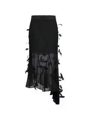 Attico Feather-embellished Asymmetric Midi Skirt - Black