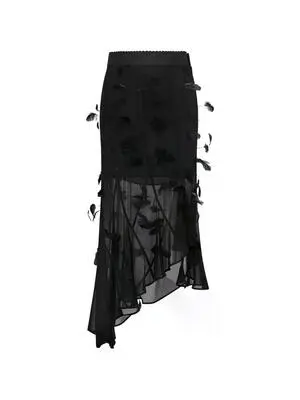 Attico Feather-embellished Asymmetric Midi Skirt