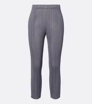 Issey Miyake Pleats Please Issey Miyake Cropped Pleated Slim Pants Grey