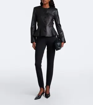Veronica Beard Quinn Peplum Leather Jacket
