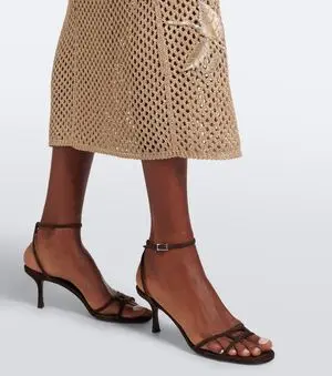 Oscar De La Renta Floral Appliqué Open-knit Midi Dress