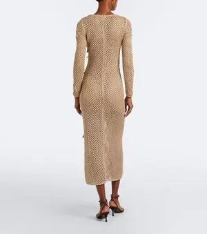 Oscar De La Renta Floral Appliqué Open-knit Midi Dress