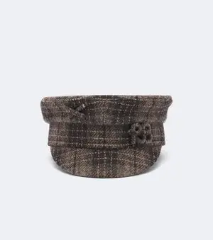 Ruslan Baginskiy Logo Checked Wool Newsboy Cap - Brown