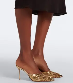 AQUAZZURA Ce Soir Embellished Leather Mules