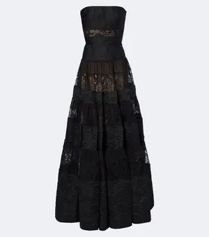 Elie Saab Lace-trimmed Floral Jacquard Gown