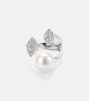 Yeprem Pearlescent 18kt White Gold Ring With Diamonds And Pearl