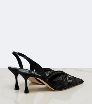 Manolo Blahnik Embellished Pointed Toe Slingback Pumps