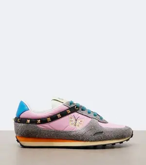 Valentino Garavani Rockstud Embroidered Suede-trimmed Sneakers