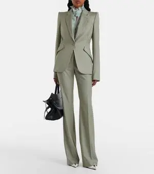 Alexander McQueen Wool Flared Pants - Green