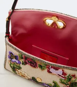 Valentino Garavani Devain Small Floral Beaded Shoulder Bag