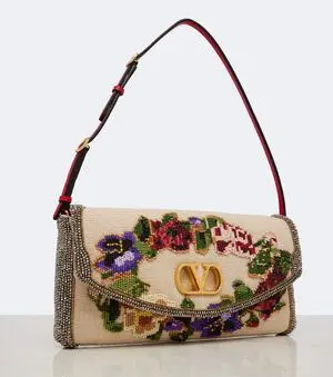 Valentino Garavani Devain Small Floral Beaded Shoulder Bag