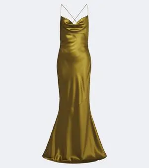 Retrofete Lukka Draped Open-back Satin Gown
