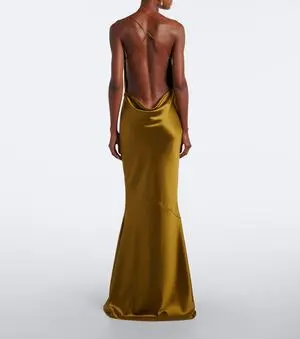 Retrofete Lukka Draped Open-back Satin Gown