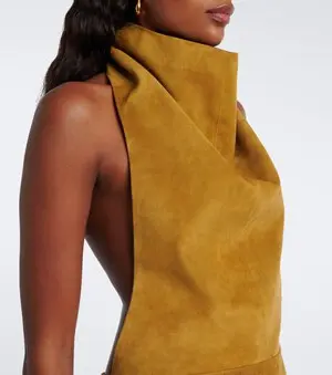 Retrofete Zoriel Draped Open-back Suede Minidress