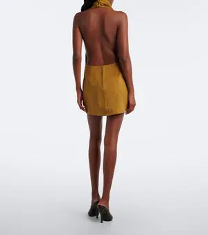 Retrofete Zoriel Draped Open-back Suede Minidress