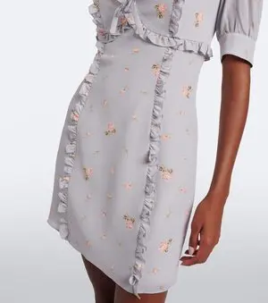Alessandra Rich Floral Silk Crêpe De Chine Minidress