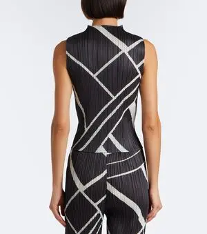 Issey Miyake Fold Line Pleated Printed Top