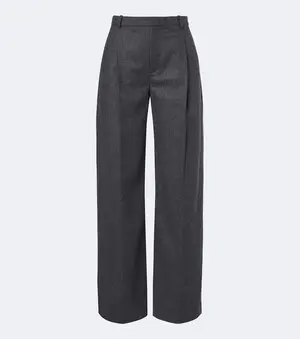 Vince Camille Wool-blend Flannel Wide-leg Pants - Grey