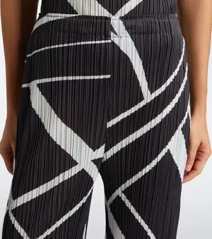 Issey Miyake Fold Line Pleated Printed Wide-leg Pants