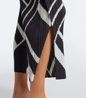 Issey Miyake Fold Line Pleated Printed Wide-leg Pants