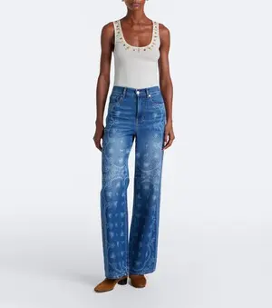 Veronica Beard Taylor Printed Wide-leg Jean