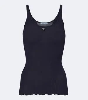 Prada Ribbed-knit Silk Tank Top - Blue