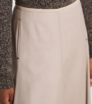 Agnona Leather-trimmed Wool Flannel Midi Skirt
