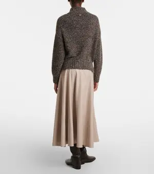 Agnona Leather-trimmed Wool Flannel Midi Skirt
