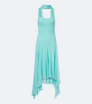 DE LA VALI Komi Asymmetric Georgette Midi Dress - Blue