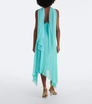 DE LA VALI Komi Asymmetric Georgette Midi Dress