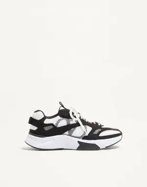 Valentino Garavani Demivee Trainer In Mesh Fabric With Suede Inserts - Black/grey