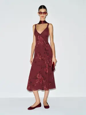 REFORMATION Maribella Sleeveless V-neck Midi Dress - Red