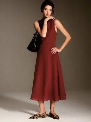 REFORMATION Marlette Sleeveless High Neck Midi Dress - Red