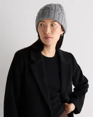 Quince Mongolian Cashmere Cable Knit Beanie - Heather Grey